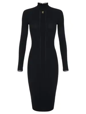 Elisabetta Franchi Ribbed Tulle-trim Knitted Dress - Black