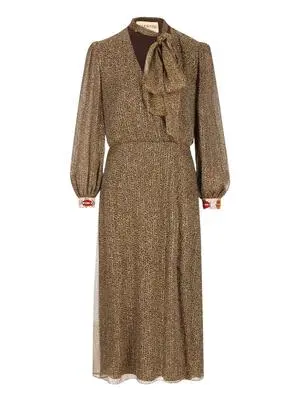 Valentino Garavani Long Sleeve Printed Dress With Bow Detail - Brown