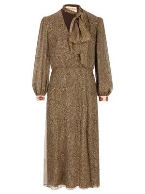 Valentino Garavani Long Sleeve Printed Dress With Bow Detail - No