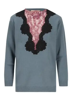 Valentino Garavani Long-sleeved Knitwear With Lace Neckline - Gray