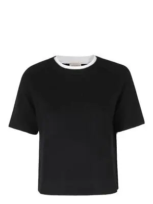 SEMICOUTURE Crew-neck Short Sleeve Sweater - Black