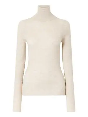 Arch4 Long Sleeve Cashmere Knit High Neck Top - Sand-colored