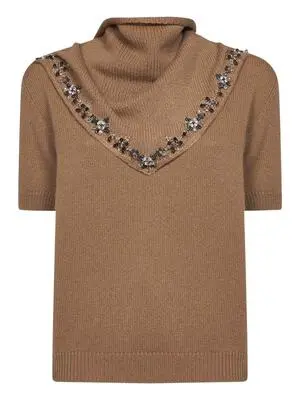 Prada Embellished Knitted Jumper - Camel Brown