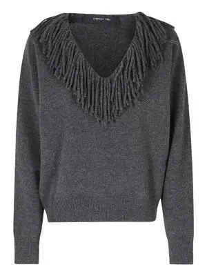 Federica Tosi V-neck Fringe Sweater - Black