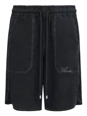Amiri Script Linen Bermuda Shorts - Black