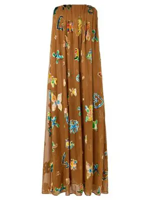 ALEMAIS Velvet-trimmed Gathered Metallic Silk-blend Gown - Brown