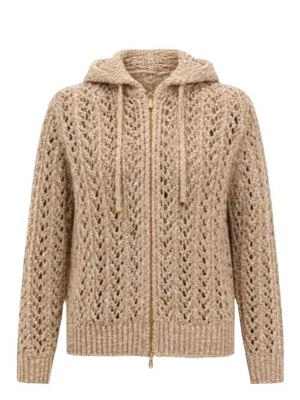 Eleventy Drawstring Hood Knit Top With Cut-out Details - Nude