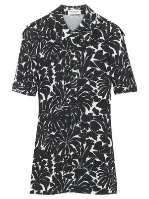 Saint Laurent Saint Laurent Tropical Print Short Sleeve Shirt Dress Black