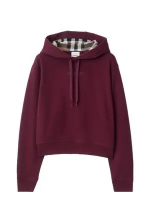 Burberry Cropped Cotton Hoodie With Embroidered Logo - Deep Grape Purple
