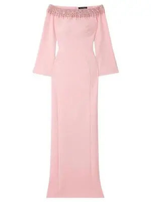 Jenny Packham Embellished Crepe Gown - Pink