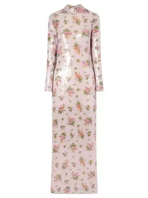 Brandon Maxwell Floral Sequin Long Dress - Pink