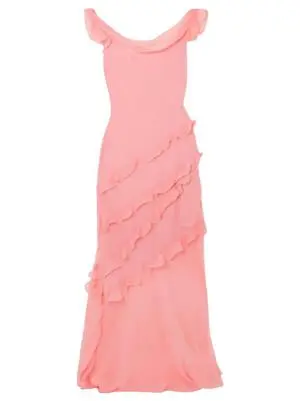 Saloni Draped Ruffled Silk-blend Crepon Gown - Pink