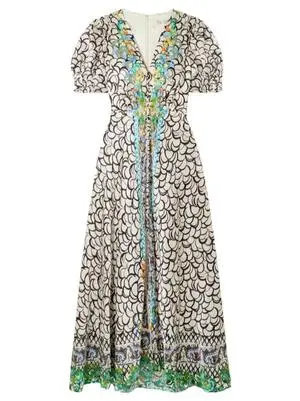 Saloni Printed Silk Dress - White
