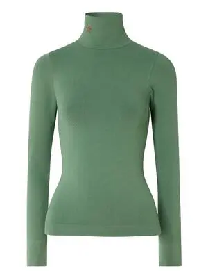 Perfect Moment Ribbed Thermal Modal-blend Turtleneck Top - Green