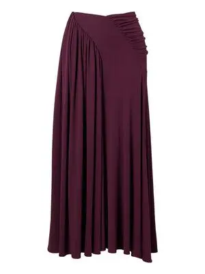 Rabanne Burgundy Diagonal Ruched Long Skirt - Red