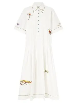 ALEMAIS Camelia Embroidered Organic Cotton Midi Dress - No