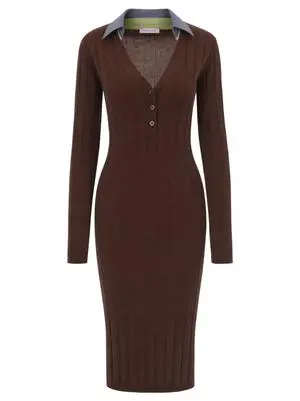 Patrizia Pepe V-neck Ribbed-knit Dress - Brown