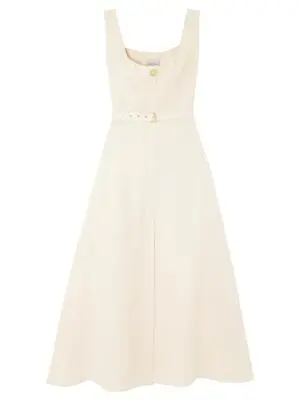 Le Kasha Belted Linen Midi Dress - Yellow