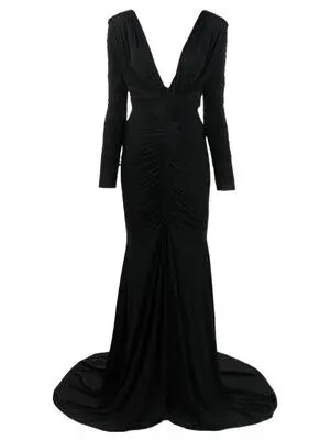 Alex Perry V-neck Long-sleeve Gown - Black