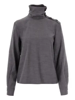 Patrizia Pepe High Neck Blouse With Straight Hem - Gray