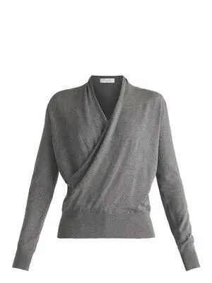 PAISIE Long Sleeve Knitted Wrap Top - Grey
