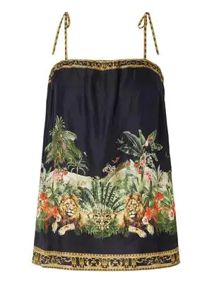Camilla Crystal-embellished Printed Silk-satin Top - Black