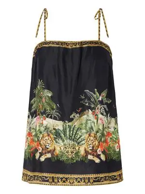 Camilla Crystal-embellished Printed Silk-satin Top - Black