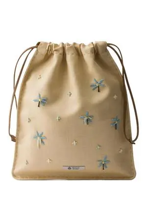 Prada Wish Embroidered Canvas Pouch - Neutral