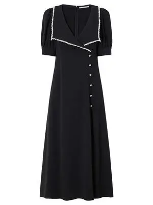 Alessandra Rich Lace-trimmed Crepe-cady Midi Dress - Black