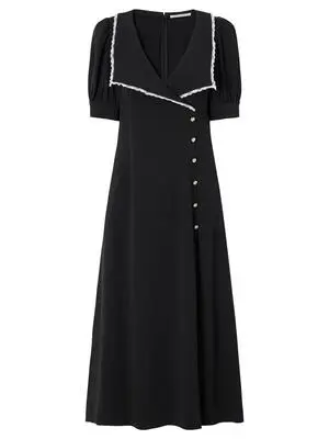 Alessandra Rich Lace-trimmed Crepe-cady Midi Dress - Black