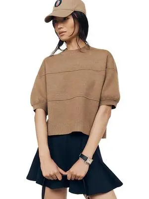 Maeve Puff-sleeve Knit Pullover - Camel