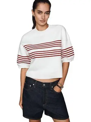 Maeve Puff-sleeve Knit Pullover - Ivory Pattern