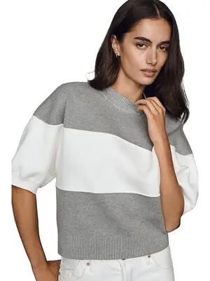 Maeve Puff-Sleeve Knit Pullover Light Gray