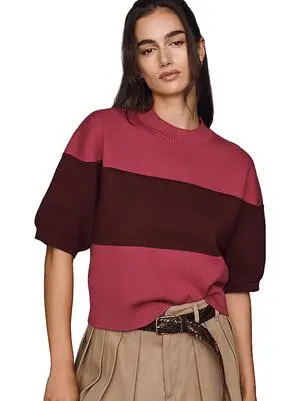 Maeve Puff-sleeve Knit Pullover - Pink Pattern