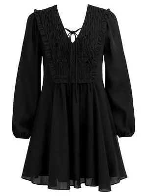 EXQUISE Chaney Long Sleeve Linen Mini Dress - Black