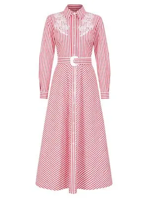 EXQUISE Arielle Midi Shirt Dress Red - Pink