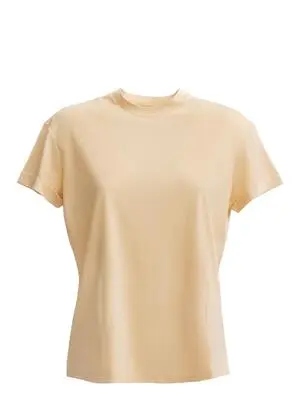 JULIA ALLERT Blue Mock Neck Rolled Sleeve T-shirt – Pale Yellow