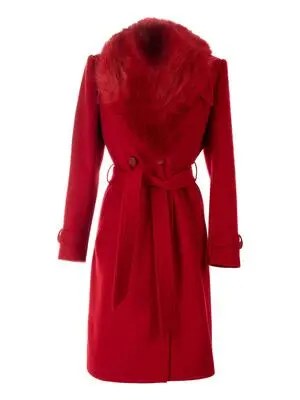 LUNA FASHION HOUSE Selina Wool Coat With Faux Fur Collar - Red