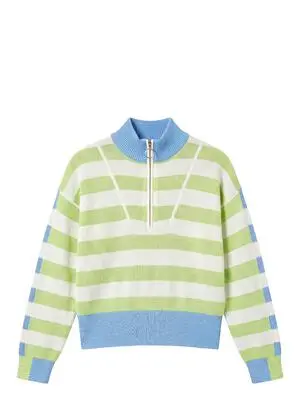 BRODIE CASHMERE Mesh Stripe Half Zip - Green
