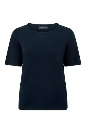 PAUL JAMES KNITWEAR Ultra Fine Cotton Fern Crew Neck Knitted T-shirt Navy - Blue