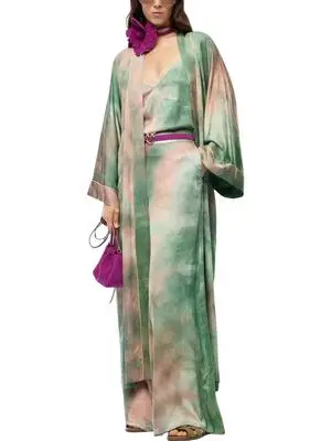 Pinko Long Gradient Satin Kimono - Green