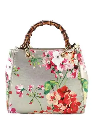 GUCCI Bamboo Shopper Blooms Print Leather Mini Tote Bag
