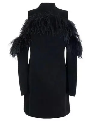 P.a.r.o.s.h Feather-trim Cold-shoulder Mini Dress - Black