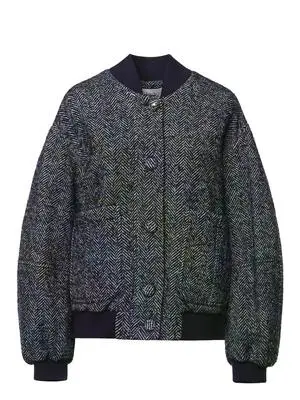 GENNY Bomber Jacket With Herringbone Pattern - Blue