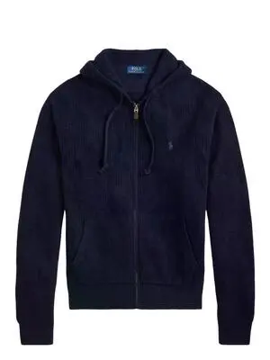 Polo Ralph Lauren Waffle-knit Wool-cotton Hooded Full-zip Sweater - Blue