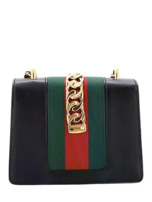 Gucci Sylvie Chain Shoulder Bag Leather Mini Crossbody Bag - Black