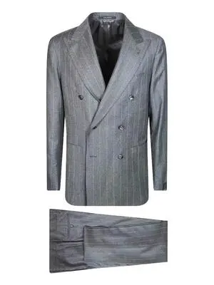 Tagliatore Vesuvio Pinstripe Double-breasted Suit - Grey