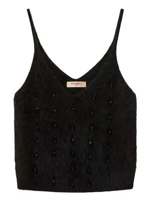 TWINSET Brushed Wool-blend Top With Embroidery - Black