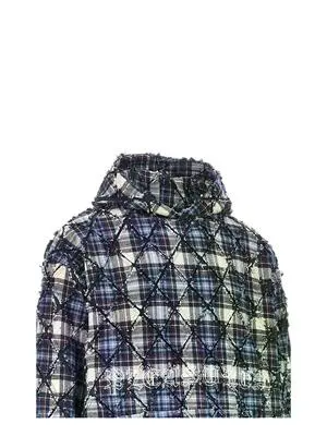 PLEASURES Mystic Check Frayed-edge Hoodie - Blue