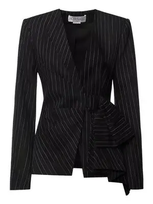 GENNY Pinstripe-pattern Knotted Jacket - Black